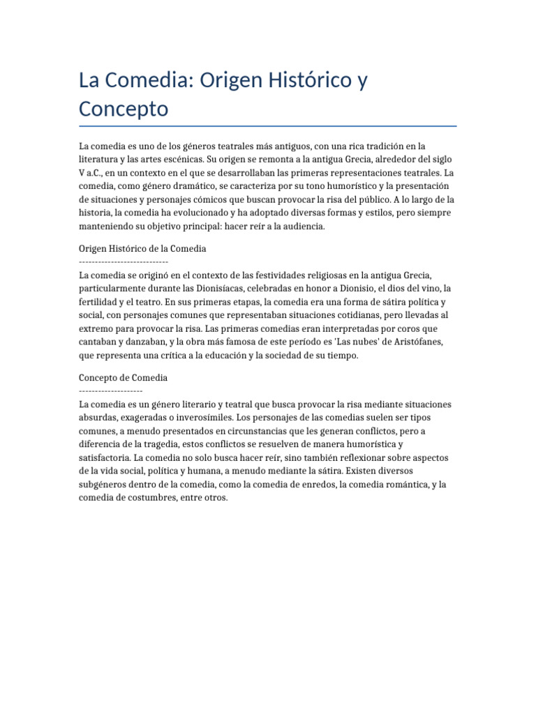 Comedia Origen Historico y Concepto | PDF