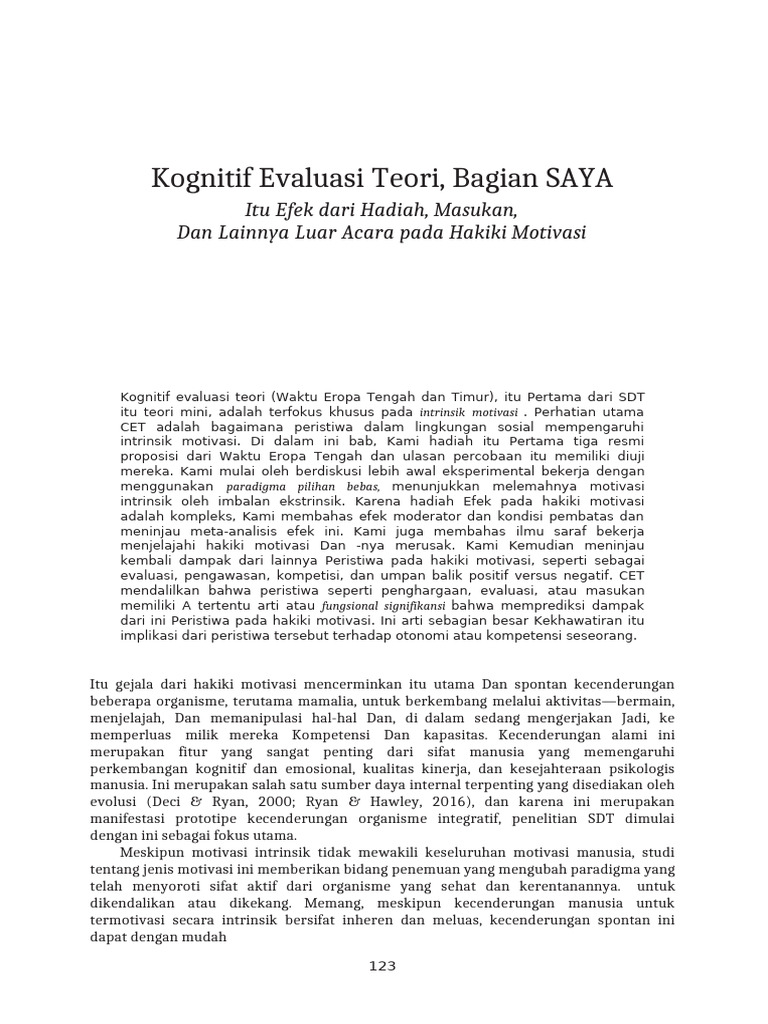 Cognitive Evaluation Theory (Psikologi Pendidikan) Hal 123-157 | PDF