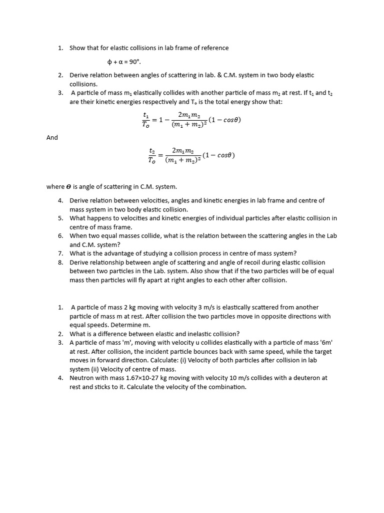Elastic Collisions: Theory and Calculations | PDF