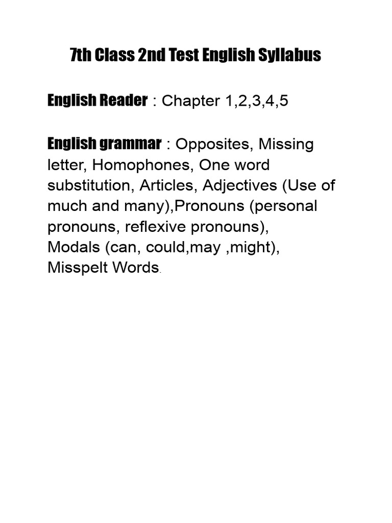 7th Grade English Test Syllabus | PDF
