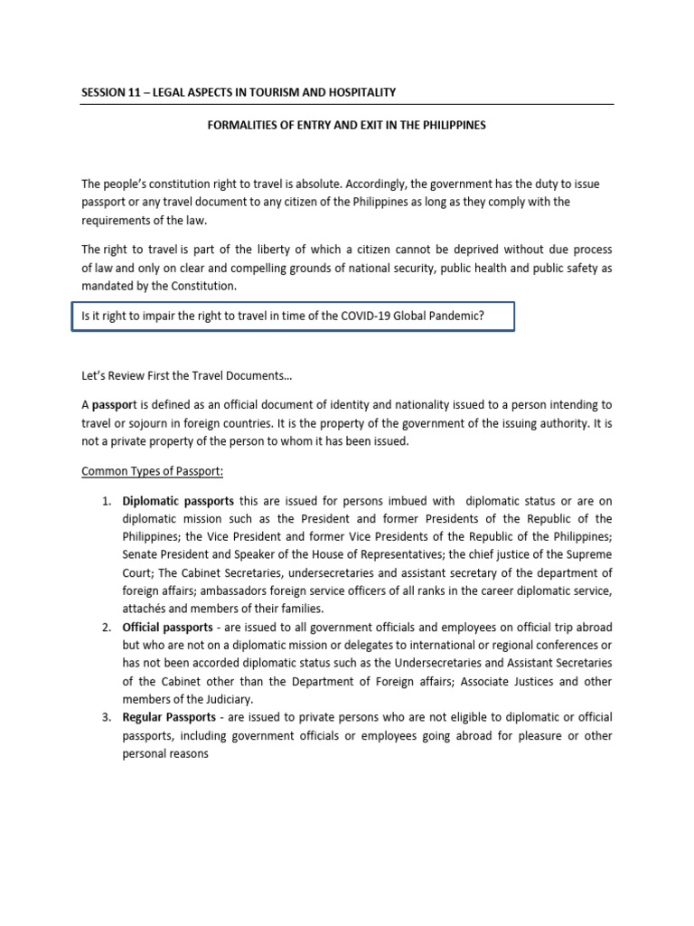 Formalities of Entry and Exit in The Philippines | PDF | Travel Visa ...