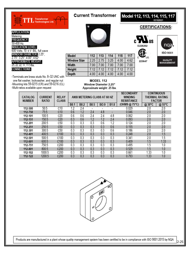 Current Transformer: Model 112, 113, 114, 115, 117 | PDF | Transformer ...