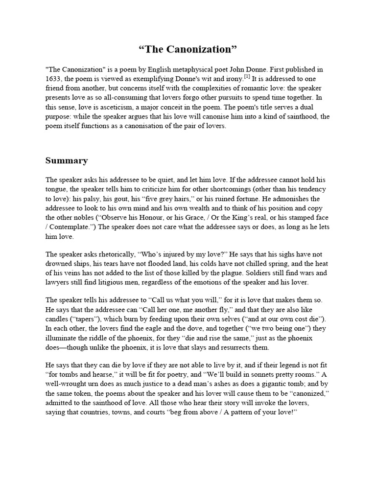 John Donne's "The Canonization" Analysis | PDF | Poetry