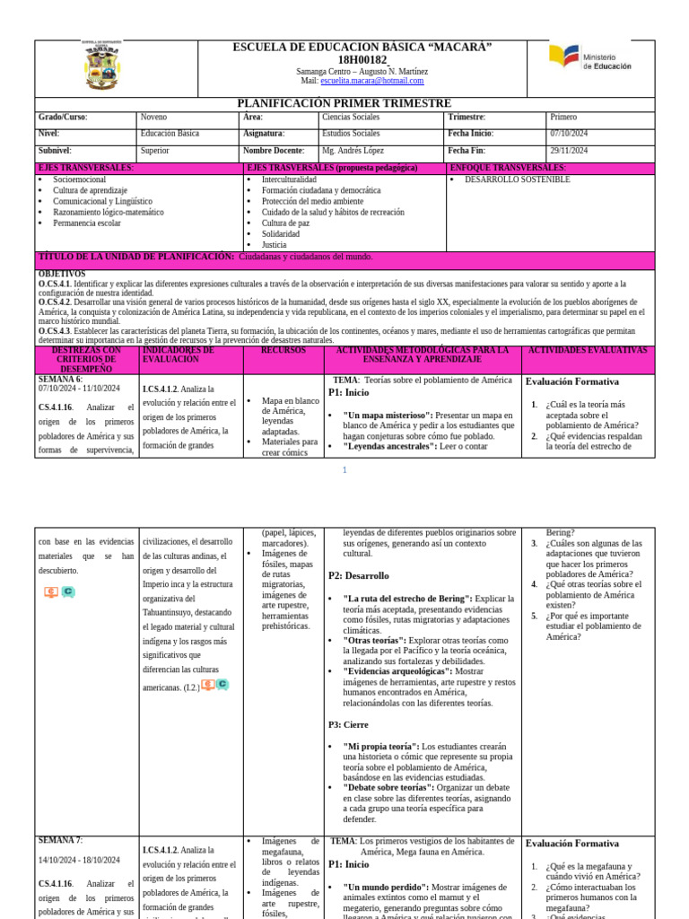 Eess Planificación 9no Pud Semana 6 A 13 | PDF | Era precolombina | Civilización maya