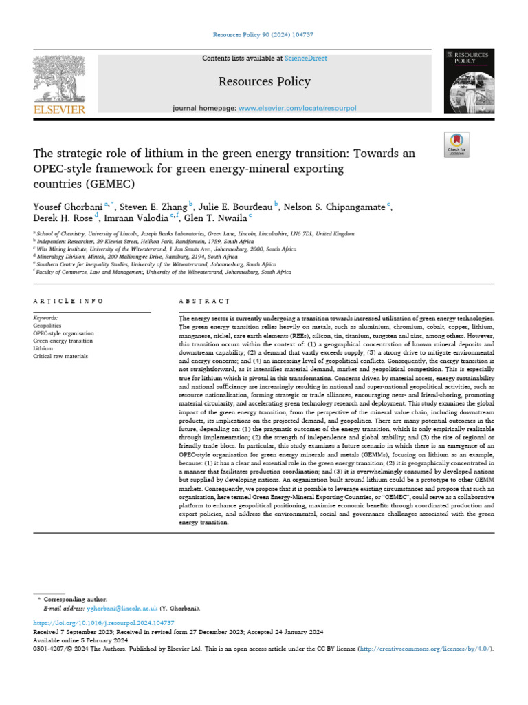 The Strategic Role of Lithium in The Green Energy Transition | PDF ...