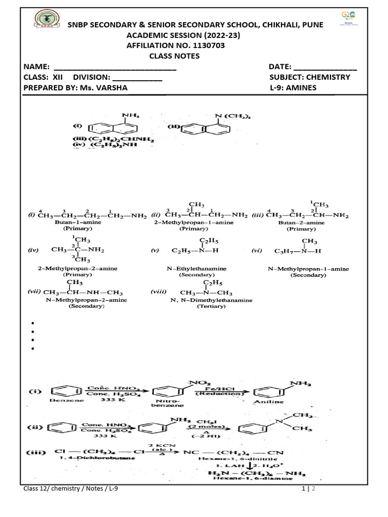 STD12-NOTES-CH-9-AMINES | PDF | Amine | Chemical Compounds