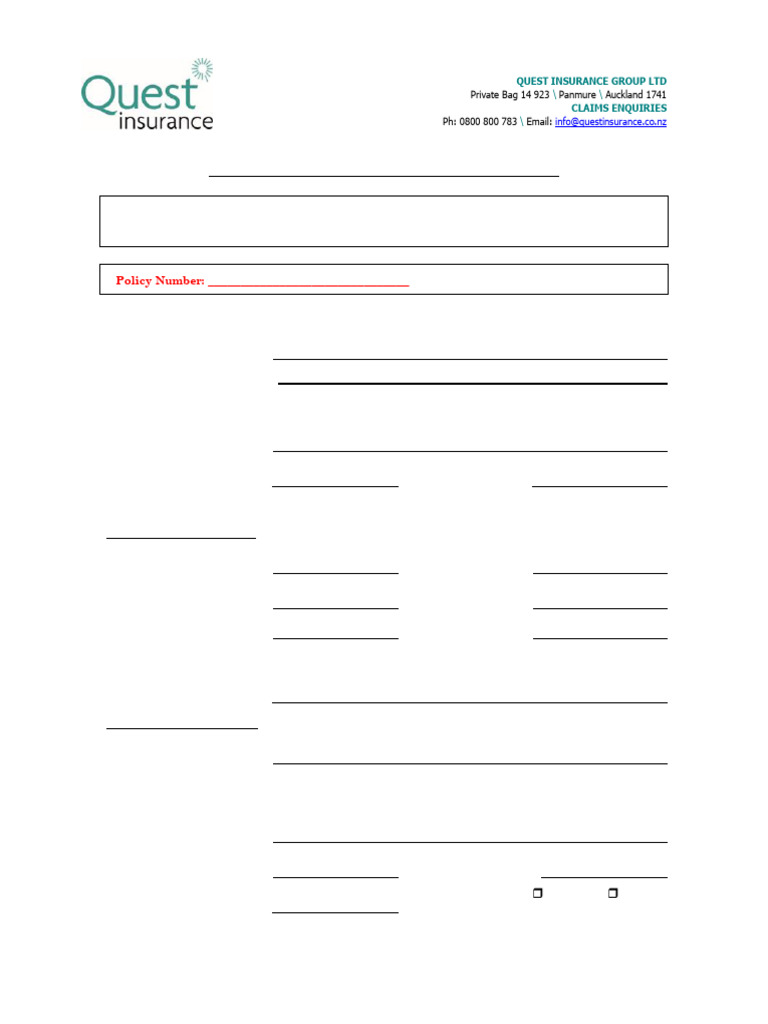 Quest Motor Accident Claim Form | PDF | Vehicles | Transport
