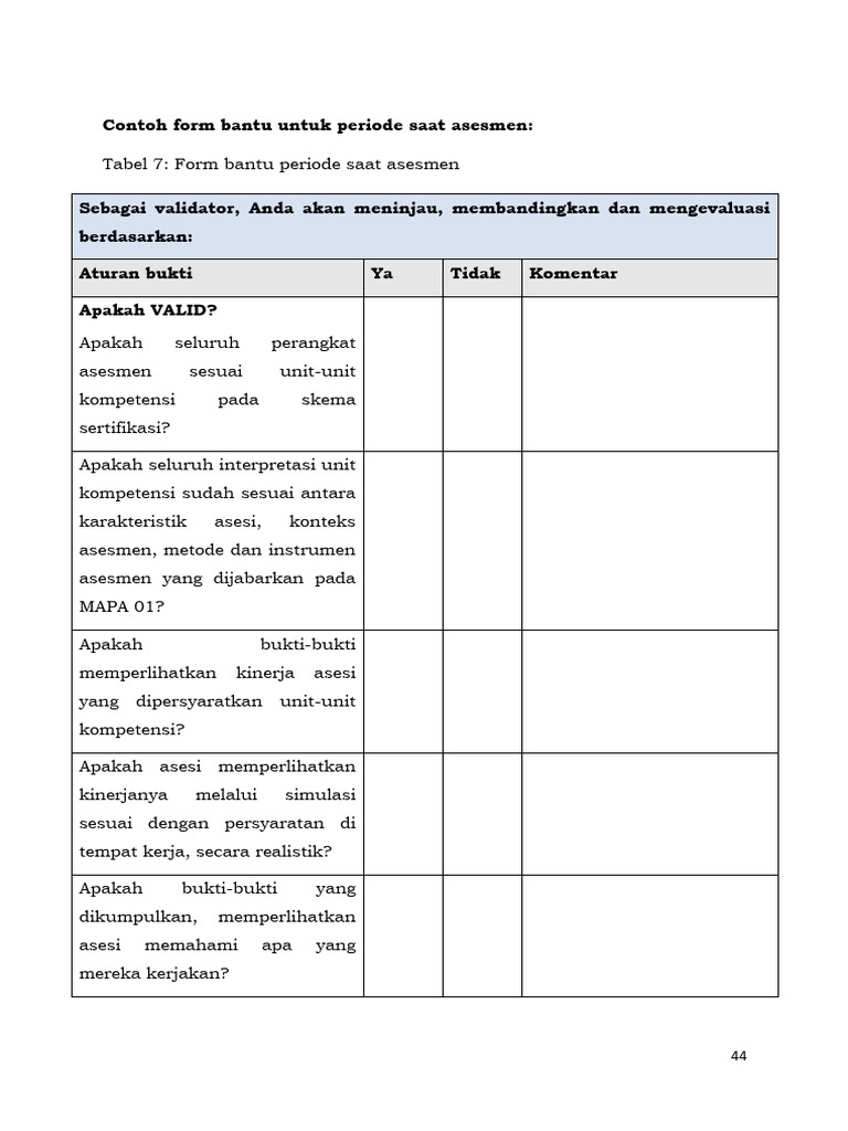 Form Bantu MKVA Periode Saat Asesmen | PDF
