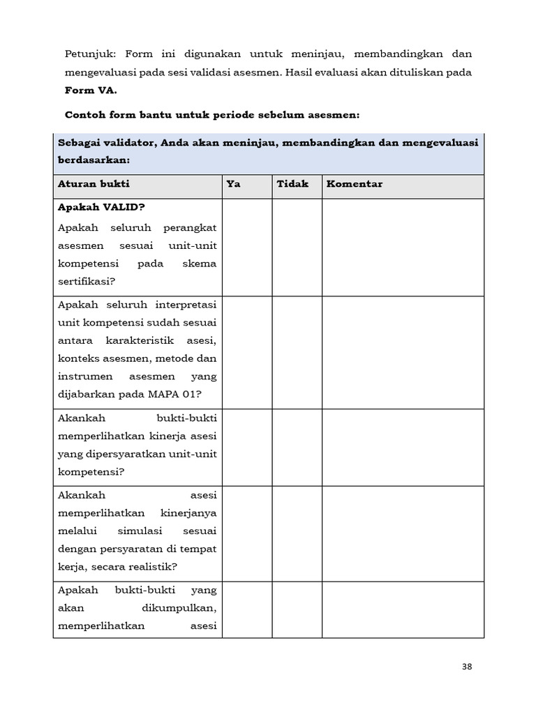 Form Bantu MKVA Periode Sebelum Asesmen | PDF