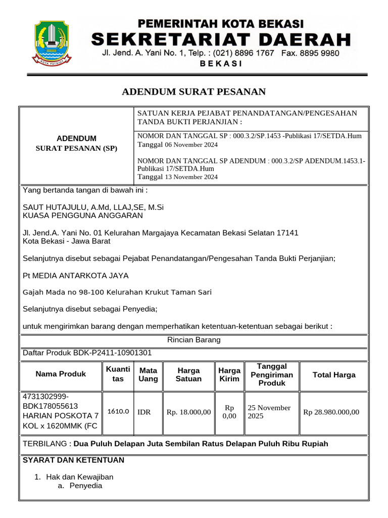 Adendum Surat Pesanan | PDF