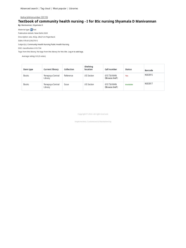 Details For - Textbook of Community Health Nursing - I For BSC Nursing ...