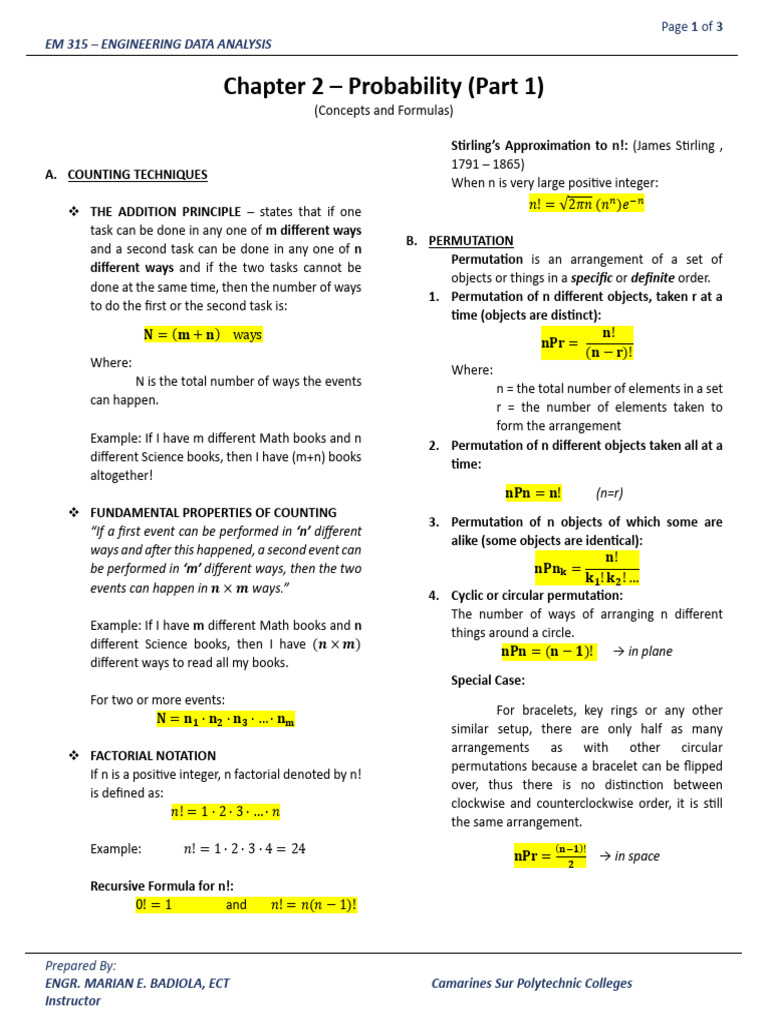 Chapter 2-Probability-Part 1 | PDF | Permutation | Numbers