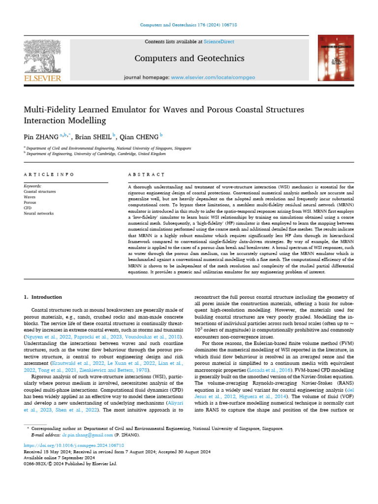 Zhang - 2024 - Multi-Fidelity Learned Emulator For Waves and Porous Coastal Structures ...