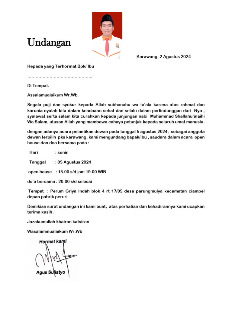 Undangan Open House Pa Dewan Agus | PDF