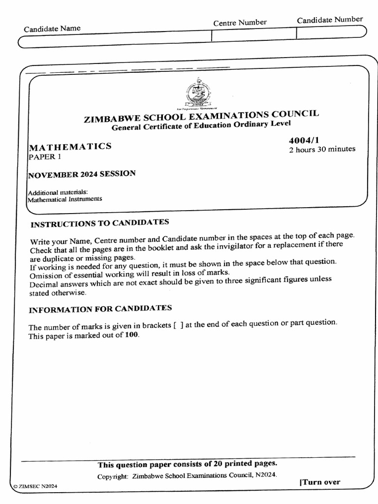 Maths 4004 November 2024 Paper1 | PDF