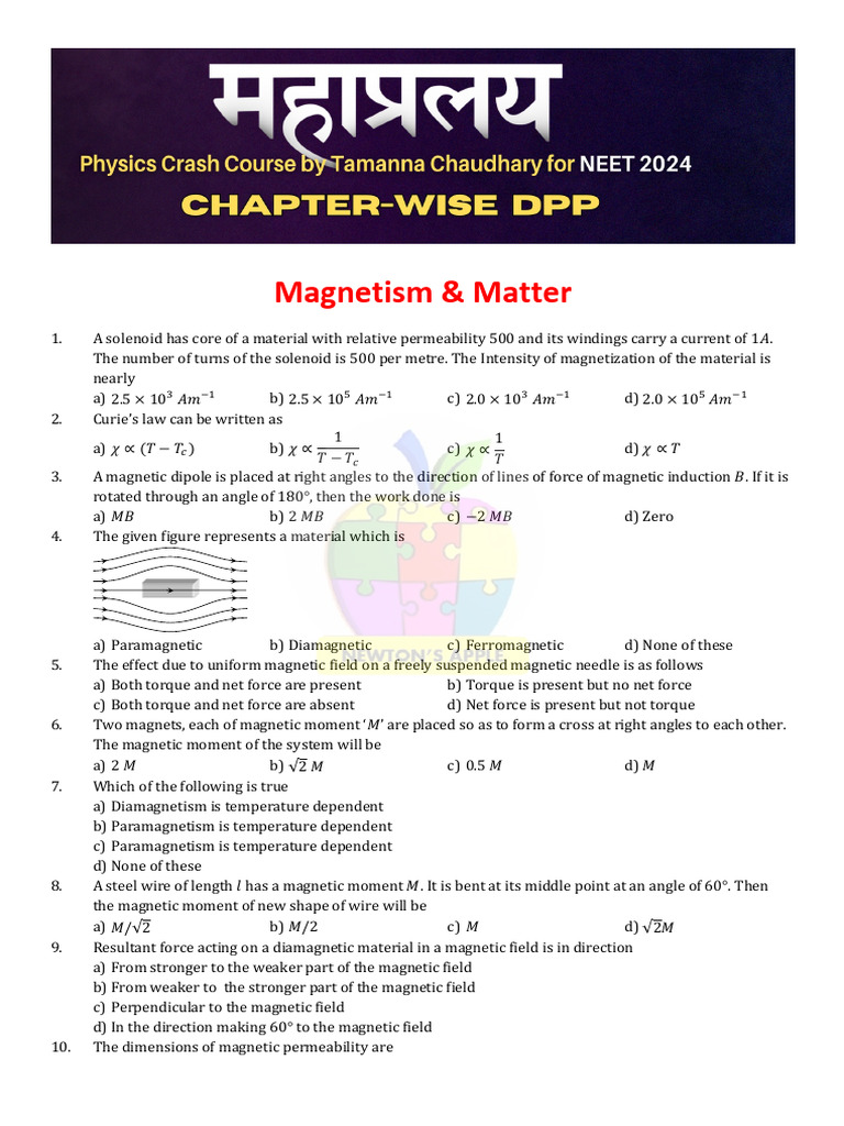 Maha DPP - Magnetism and Matter | PDF | Magnetism | Ferromagnetism
