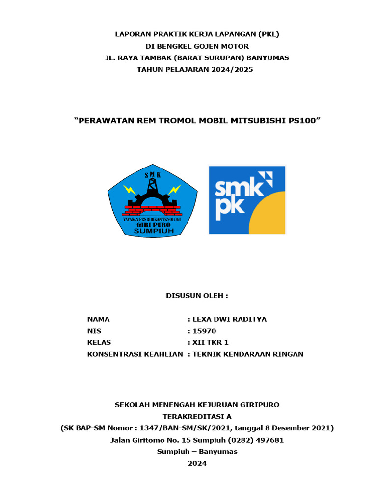 Prakerin Giripuro Bengkel Gojen Lexa Dwi Raditya | PDF