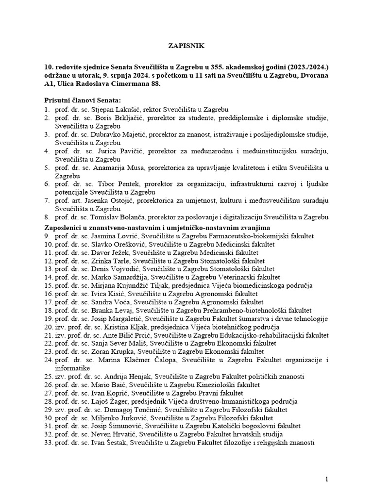Zapisnik_10._redovite_sjednice_Senata_2023._2024_prijedlog_za_Senat | PDF