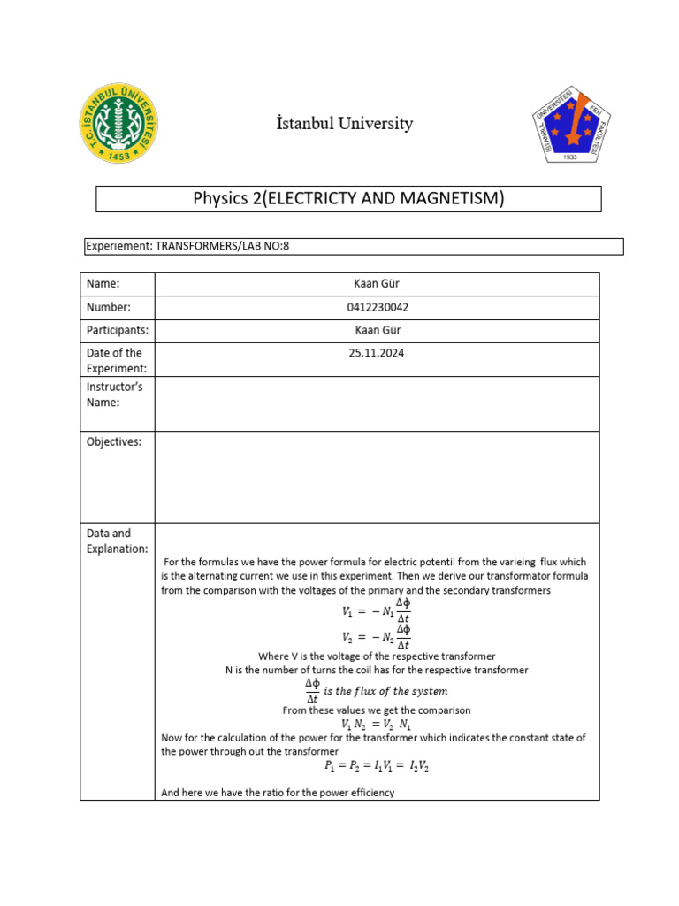 kaan lab8 transformers | PDF | Transformer | Physical Quantities