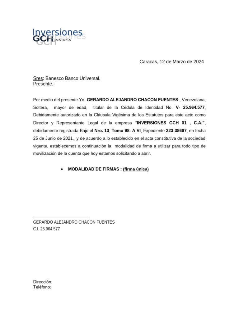 Carta Modelo Movilizacion Cta Juridica GCH | PDF