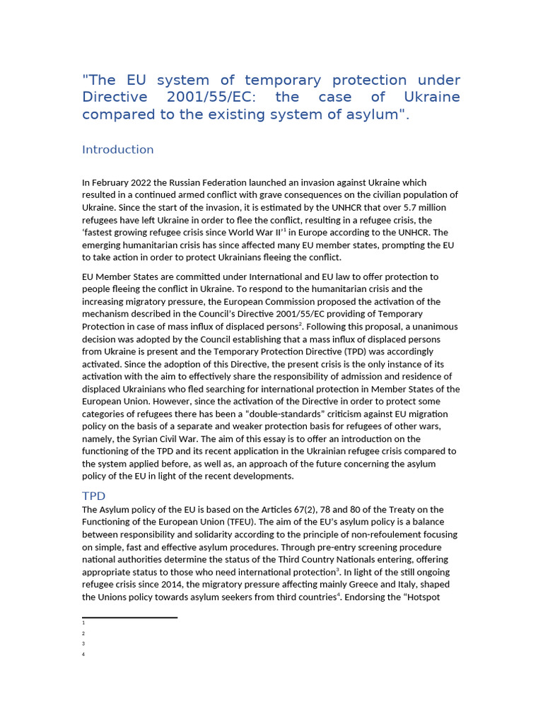 The EU system of temporary protection under Directive 2001 | PDF ...