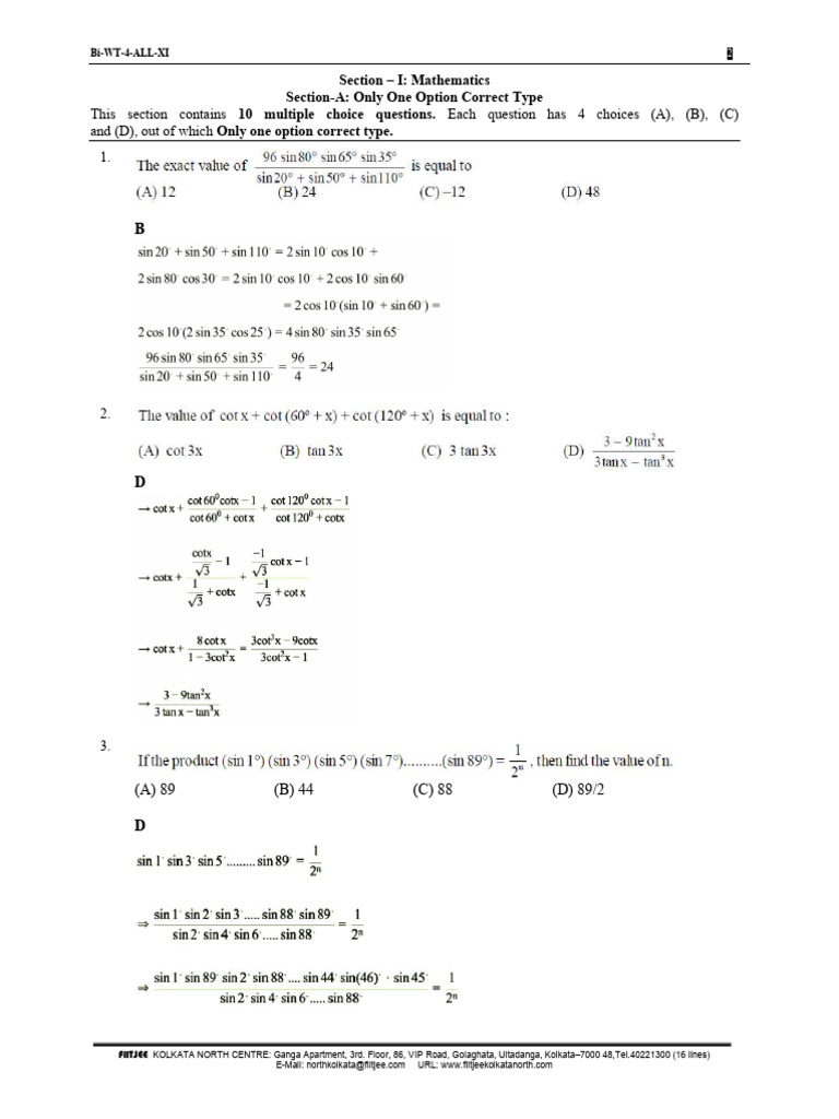 CL-XI-WT-4-Math Paper | PDF | Mathematics | Science