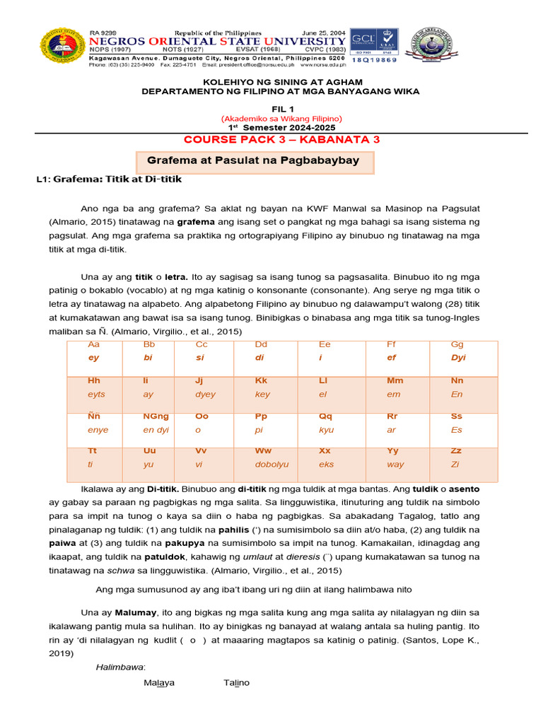 FIL 1 - COURSE PACK 3-LEKSIYON 1 | PDF