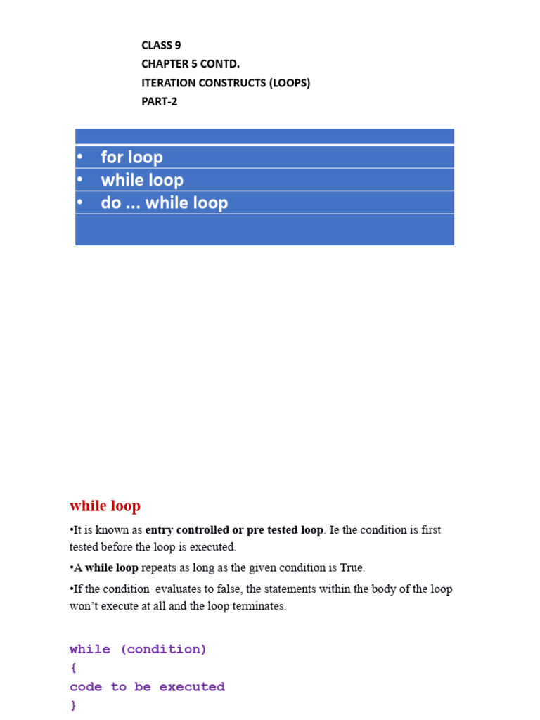 Class 9-Python - Chapter 5 - loops (while and do while loop) | PDF | Control Flow | Computer Science