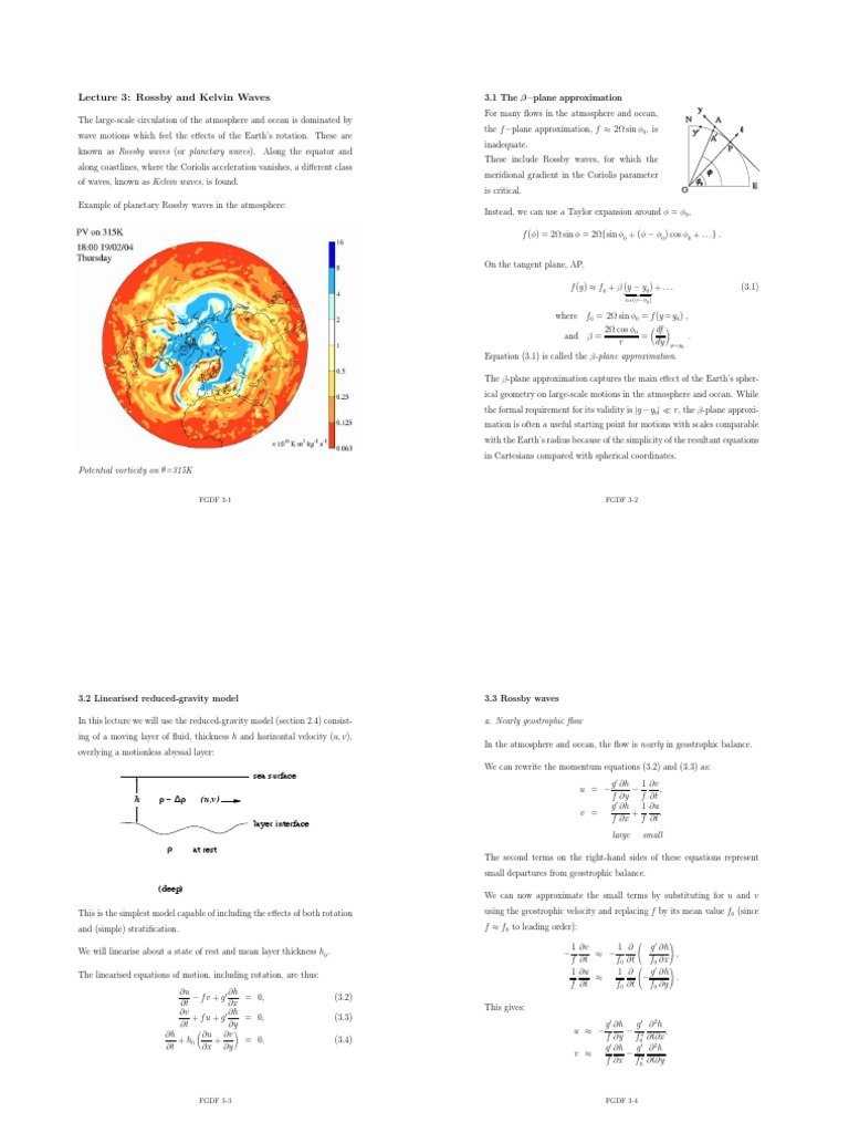 Lecture 3: Rossby and Kelvin Waves | PDF | Classical Mechanics | Continuum Mechanics