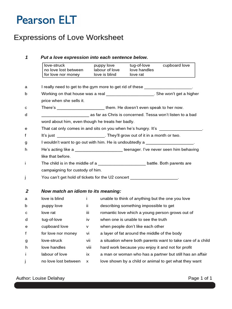 Expressions of Love Worksheet | PDF