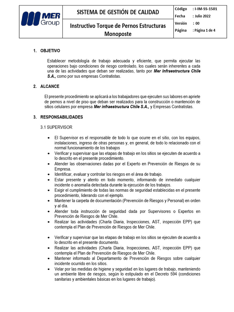 Instructivo Torque de Pernos Estructuras Monoposte Mer (23.08.2022 ...