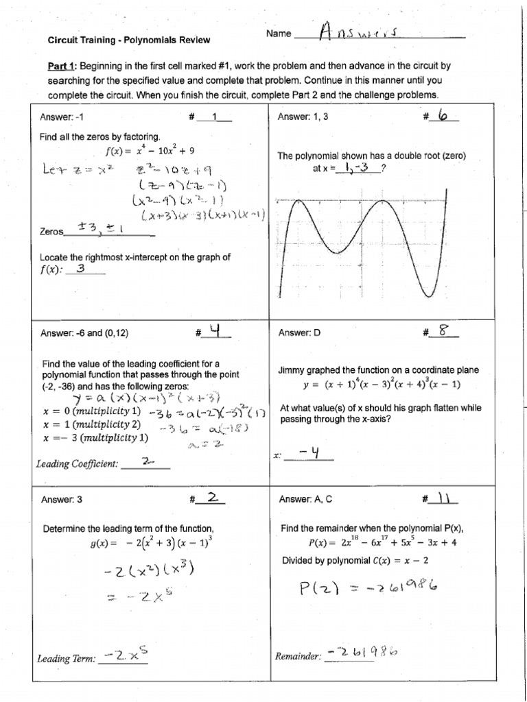 Day 15 Polynomial Review Circuit Answers | PDF