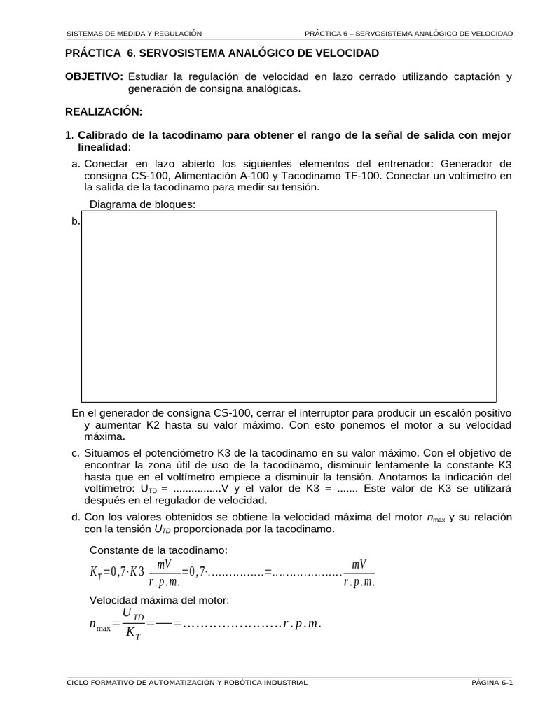 Practic 6 Servosistema Analogico Velocidad | PDF | Automatización | Servomecanismo