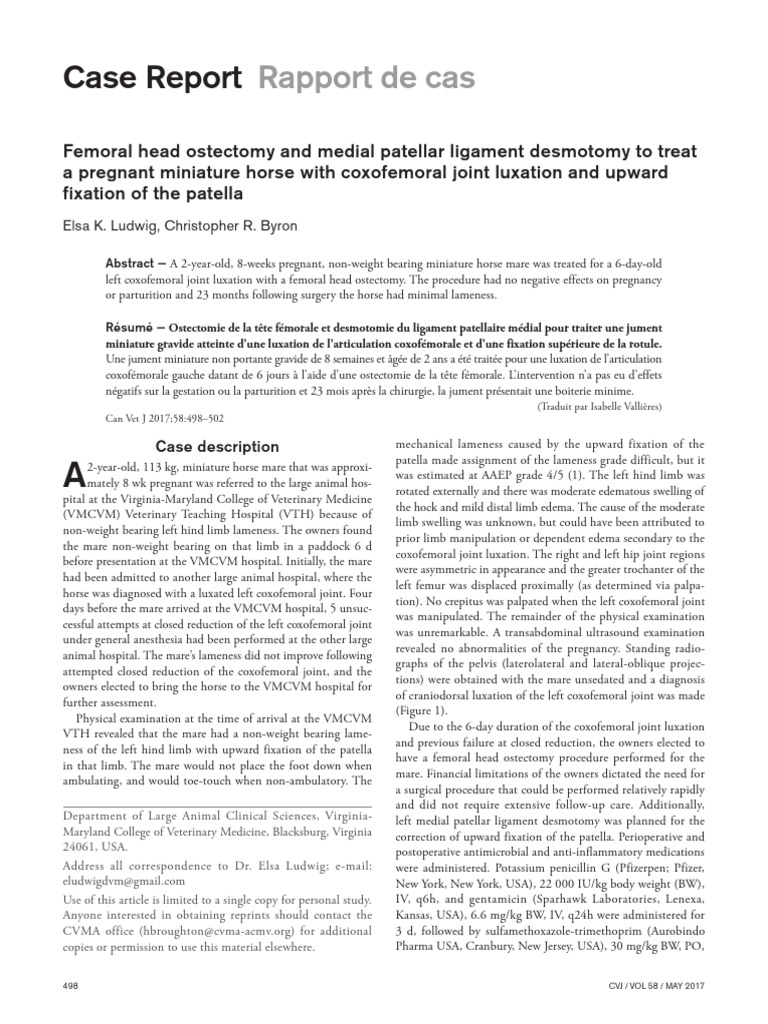 Femoral Head Ostectomy and Medial Patellar Ligament Desmotomy To Treat ...