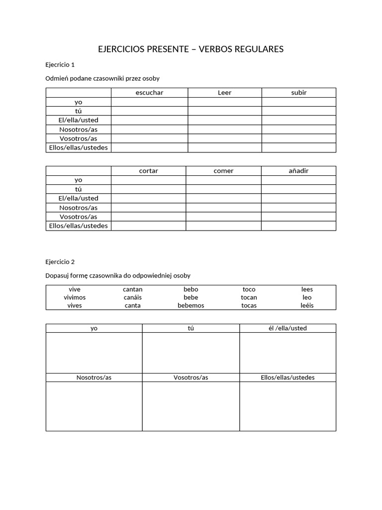 Ejercicios Presente | PDF