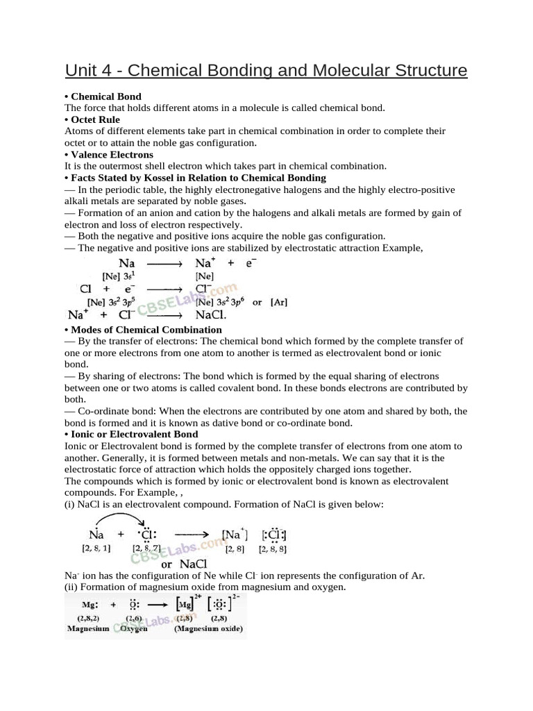 Chemical Bonding and Molecular Structure | PDF | Ionic Bonding ...