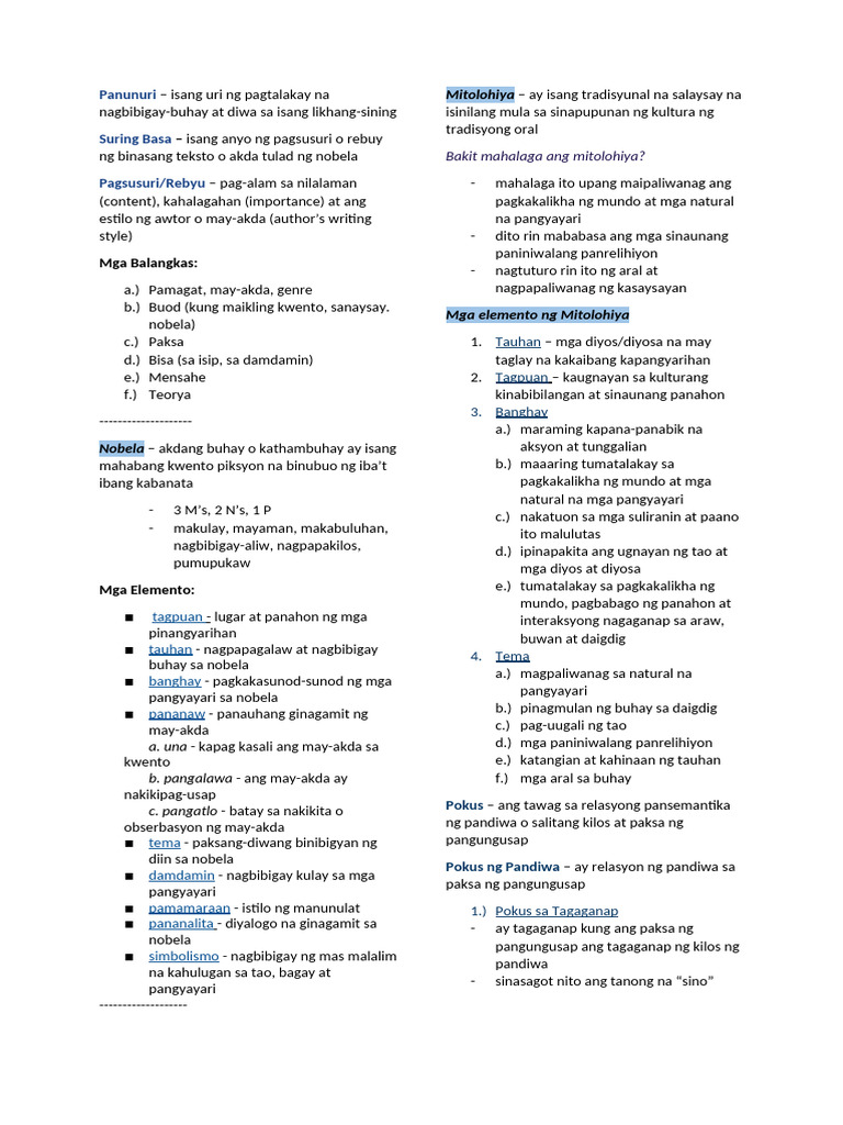 Quarter 2 Filipino Reviewer | PDF