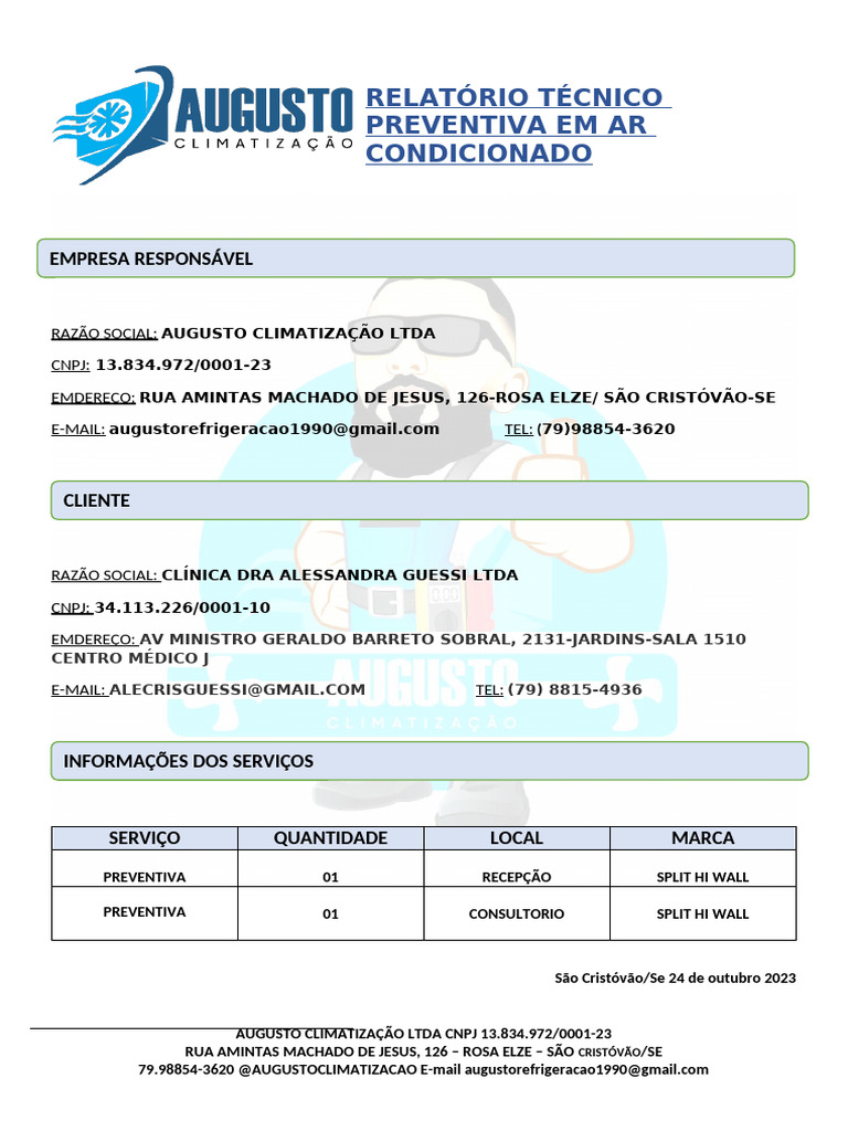 RELATÓRIO TÉCNICO em Ar Condicionado | PDF