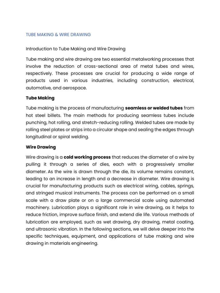 Tube Making & Wire Drawing | PDF | Pipe (Fluid Conveyance) | Wire