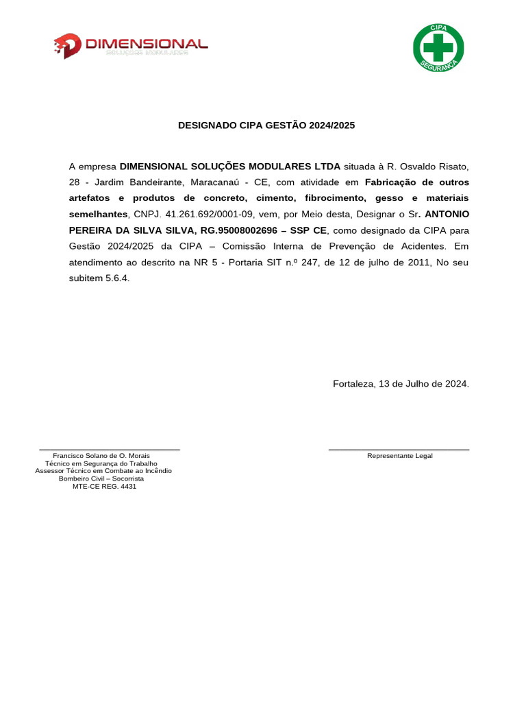 Designado-Cipa DIAGONAL 2024 - 25 | PDF | Paramédico | Segurança