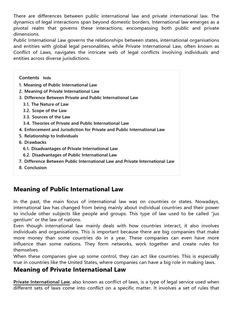 Difference Between Private International Law and Public International Law | PDF | International ...
