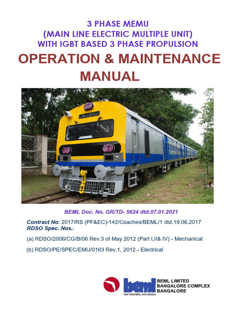 Consolidated BEML MO+M Manual-3Ph MEMU Final Given For Printing | PDF | Alternating Current ...