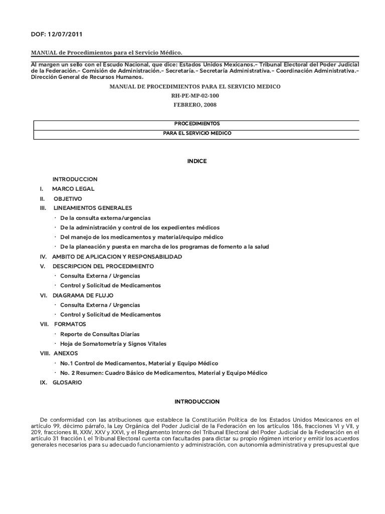Manual de Procedimientos Para El Servicio Médico | PDF | Hospital ...