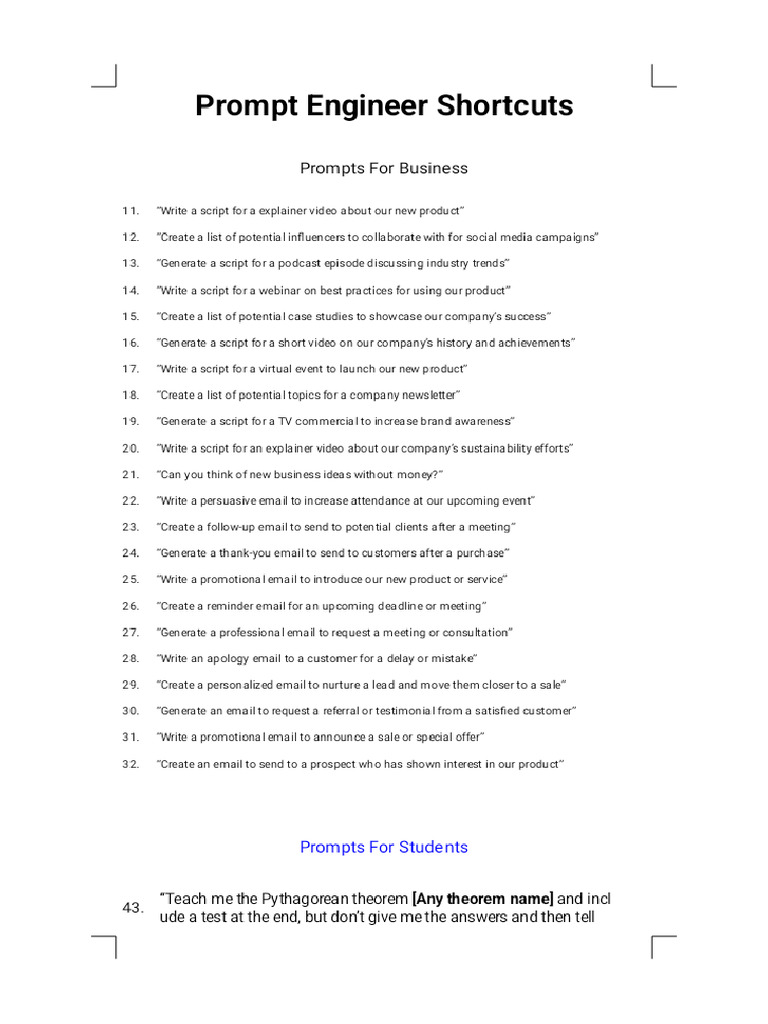 Prompt Engineer Shortcuts For LR Student - Phoenix | PDF