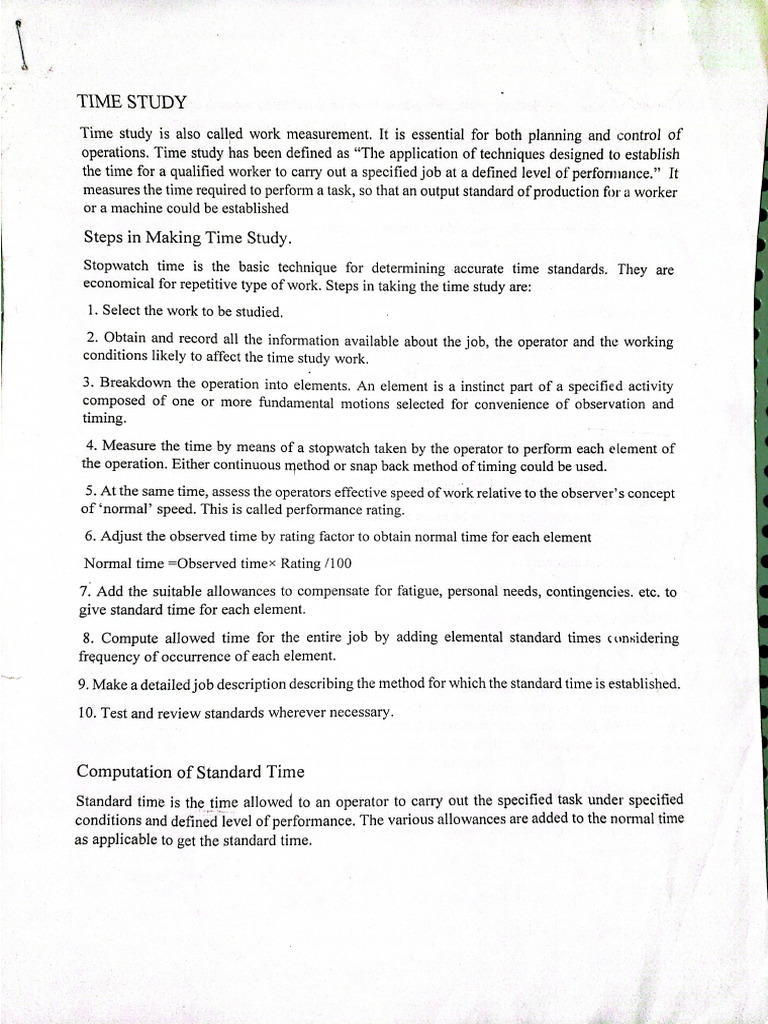 Meen502 Time Study PDF | PDF