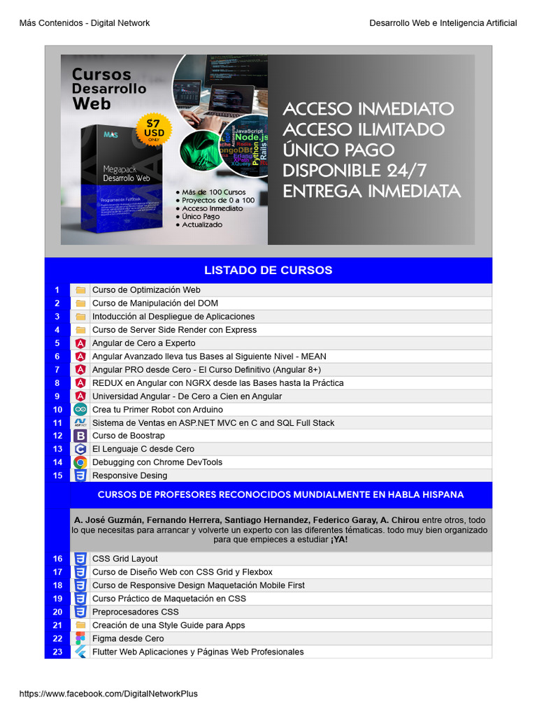 Listado Cursos Desarrollo Web e Inteligencia Artificial | PDF | Script Java | Mi sql