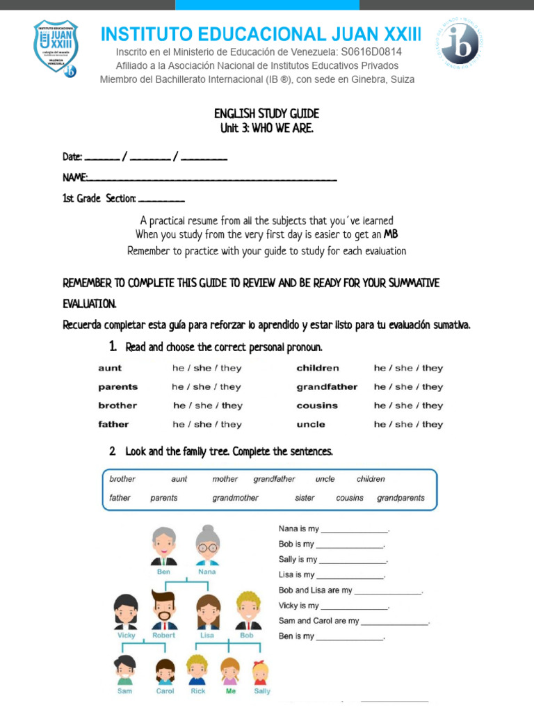 Guia de Estudio 1er Grado UNIT 2-3 2023-2024 | PDF