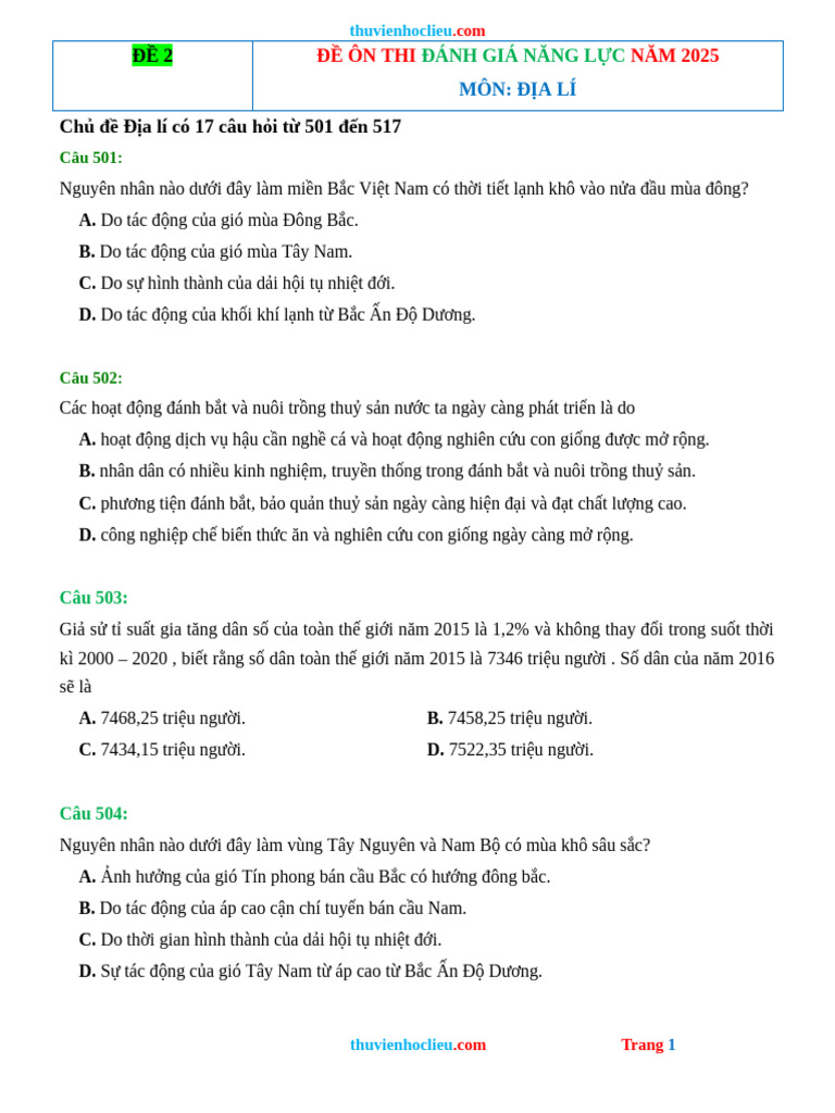 thuvienhoclieu.com-De-on-thi-Danh-gia-nang-luc-2025-mon-Dia-li-De-2 | PDF