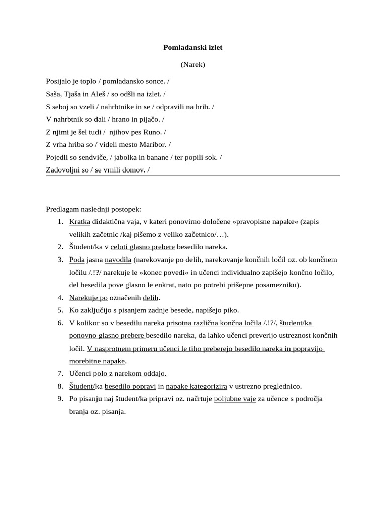 SLJ - Narek - Pomladanski Izlet (Petek) | PDF