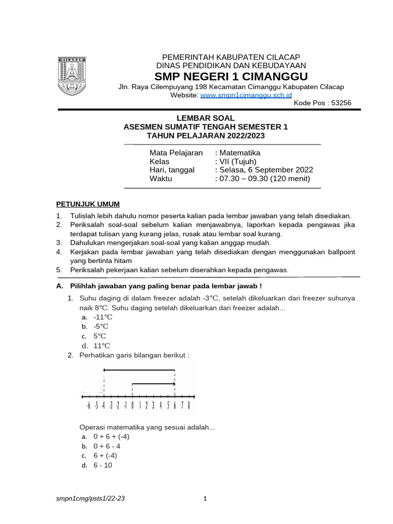 Format Penulisan Soal PSTS 1-MTK | PDF